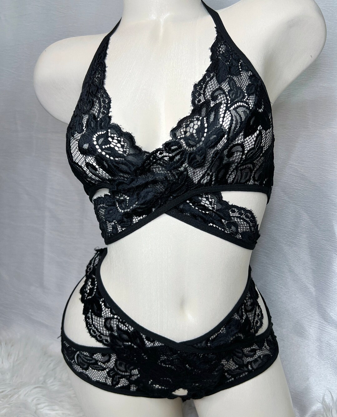 Black Lace Lingerie Set Etsy