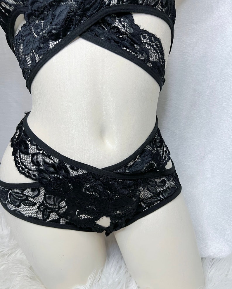 Black Lace Lingerie Set Etsy