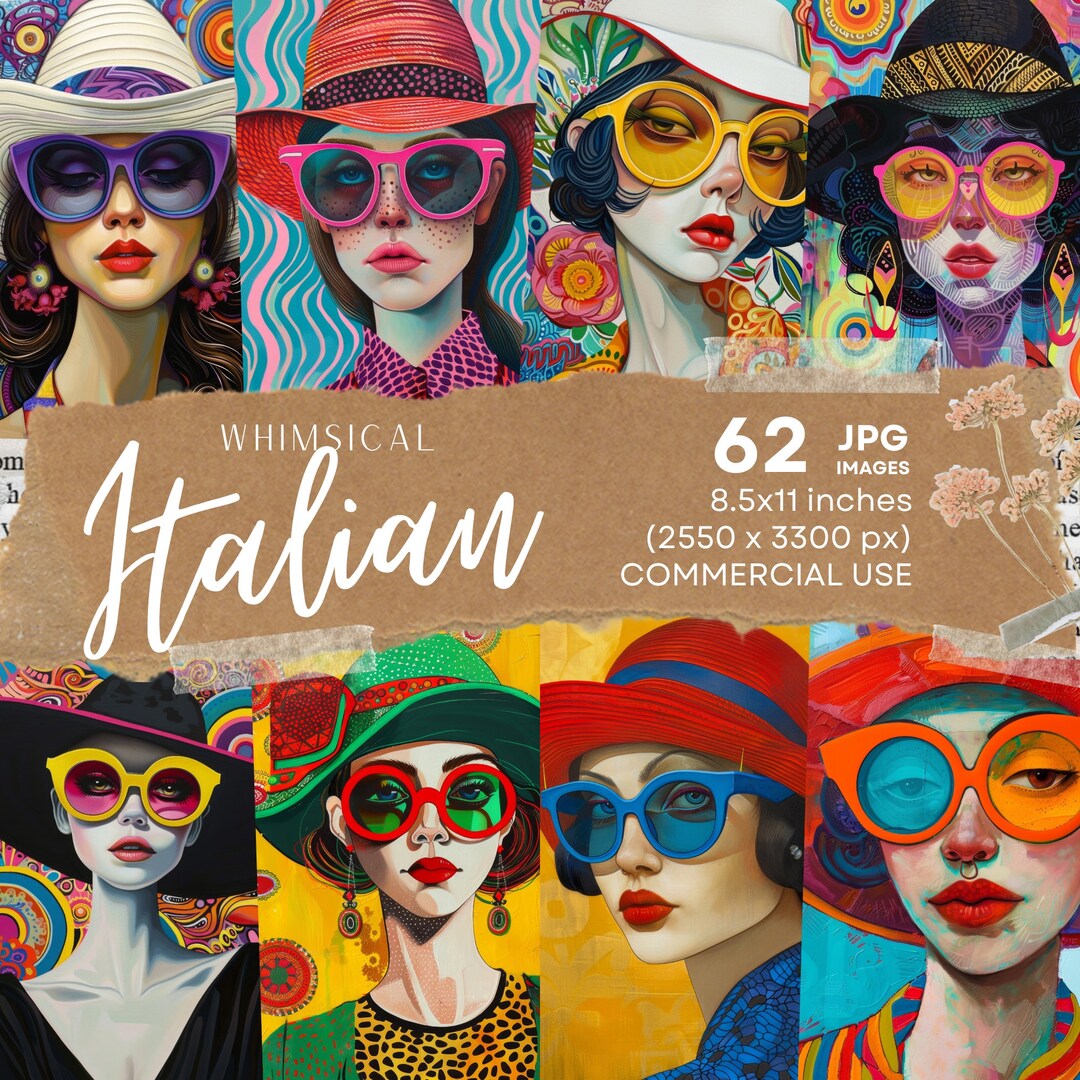 62 Whimsical Italian Ladies Design, Woman With Sunglasses, Vintage ...