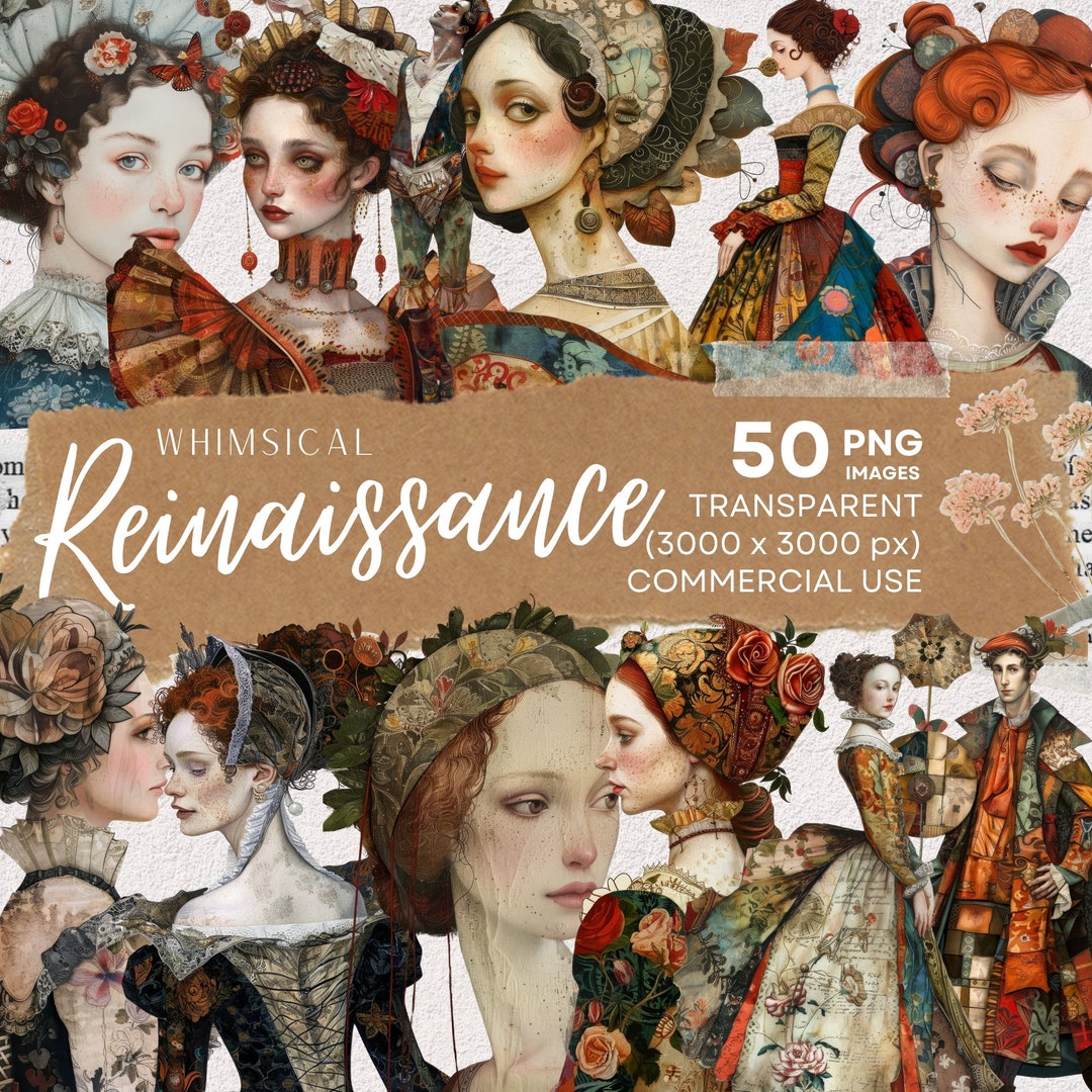 55 Whimsical Renaissance Portraits Clipart, Junk Journal, Printable ...
