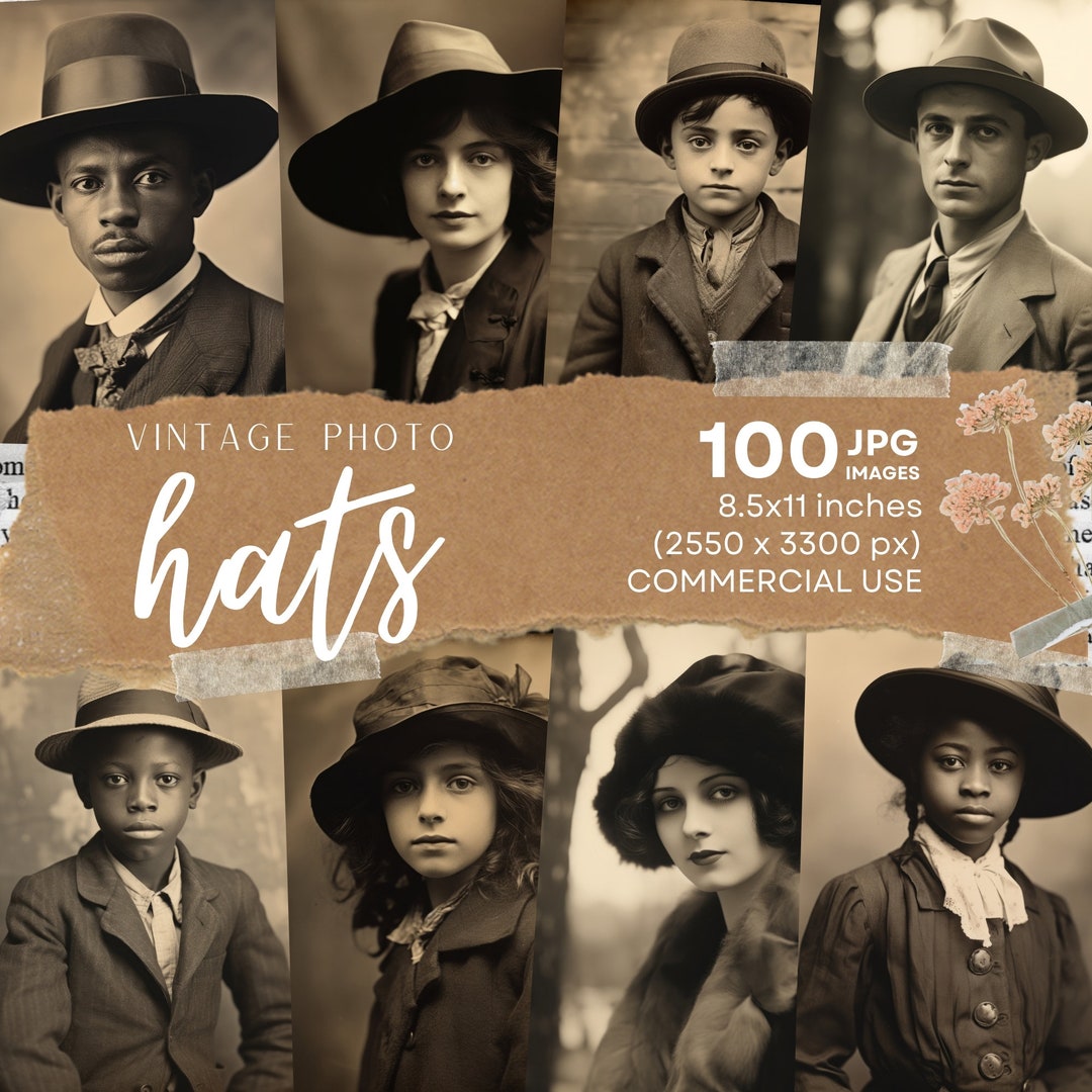 100 Vintage Photos Portraits With Hat, Junk Journal Kit, Vintage People ...