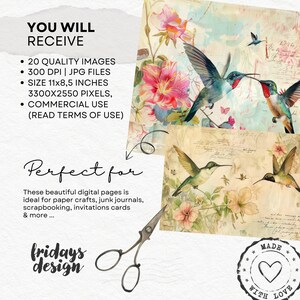 20 Vintage Hummingbirds Papers Jpg, Junk Journal, Digital Birds Paper ...