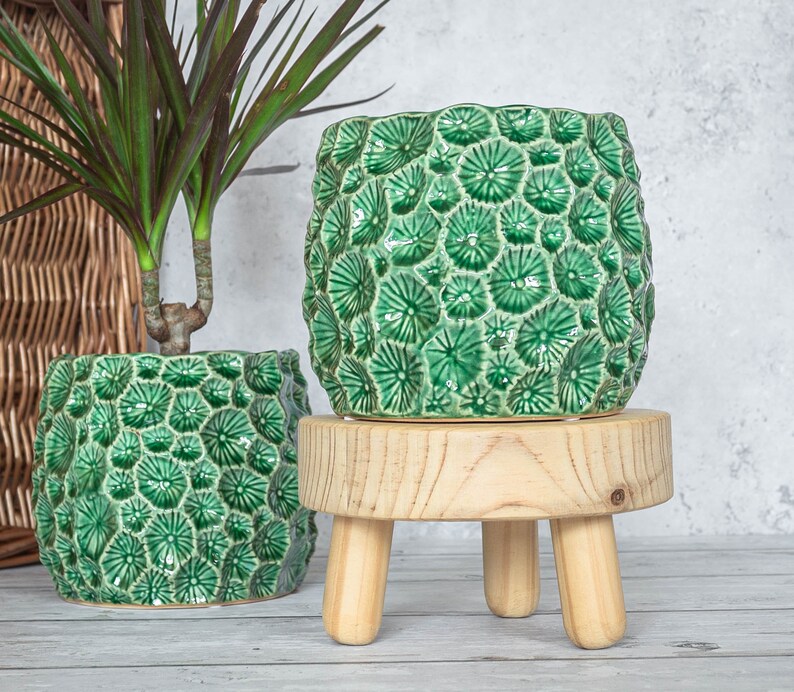 Green Shell Pattern Planter Glazed Plant Pot House Plant - Etsy UK