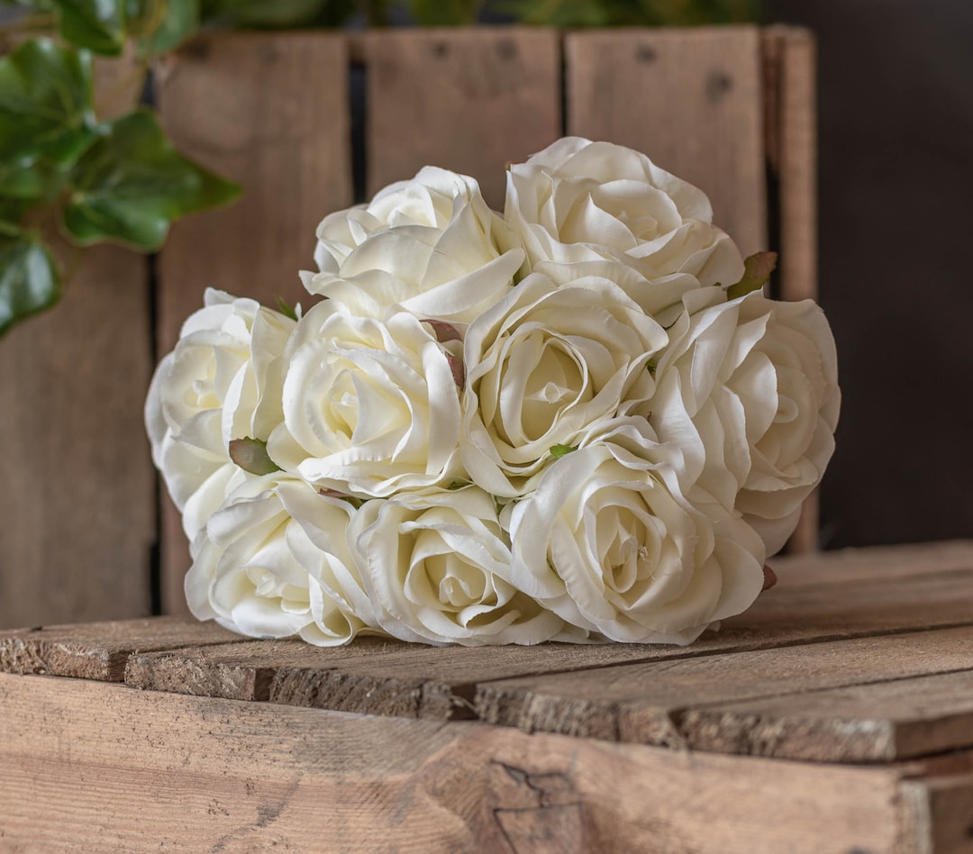 Ivory Open Rose Bundle X 9 Heads, Faux Ivory Rose, Artificial Rose ...