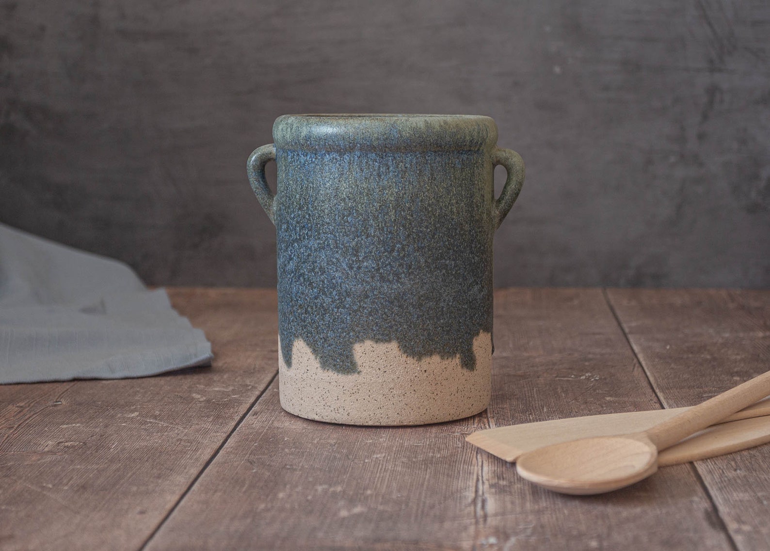 Ceramic Dipped Utensil Jar Kitchen Utensil Holder Jar With Handles ...