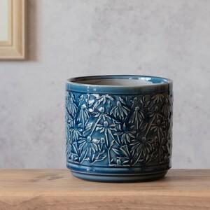Blue Ceramic Planter Floral Design Plant Pot Blue Indoor Plant Pots ...