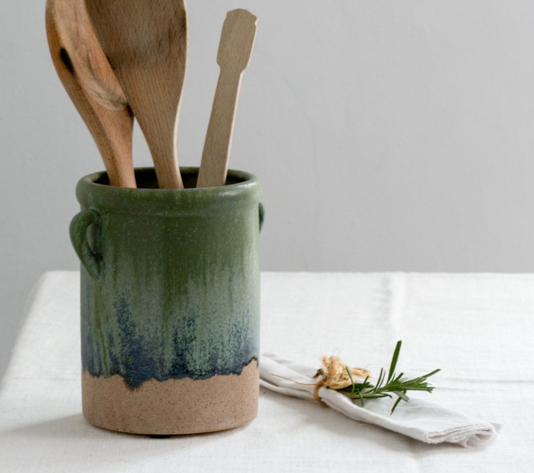 Ceramic Dipped Utensil Jar Kitchen Utensil Holder Jar With Handles ...