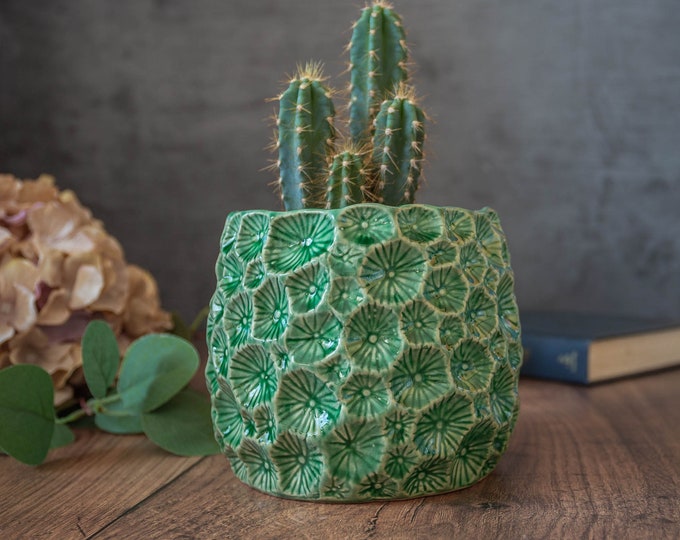 Green Shell Pattern Planter, Glazed Plant Pot, House Plant Pot, Indoor ...