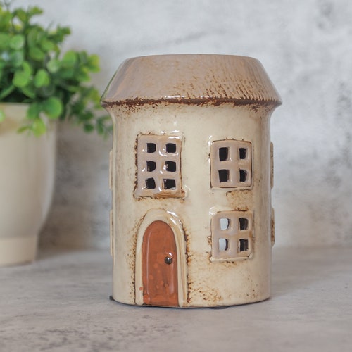 Ceramic Village Pottery Tall PINK House Tea Light Holder Gift - Etsy