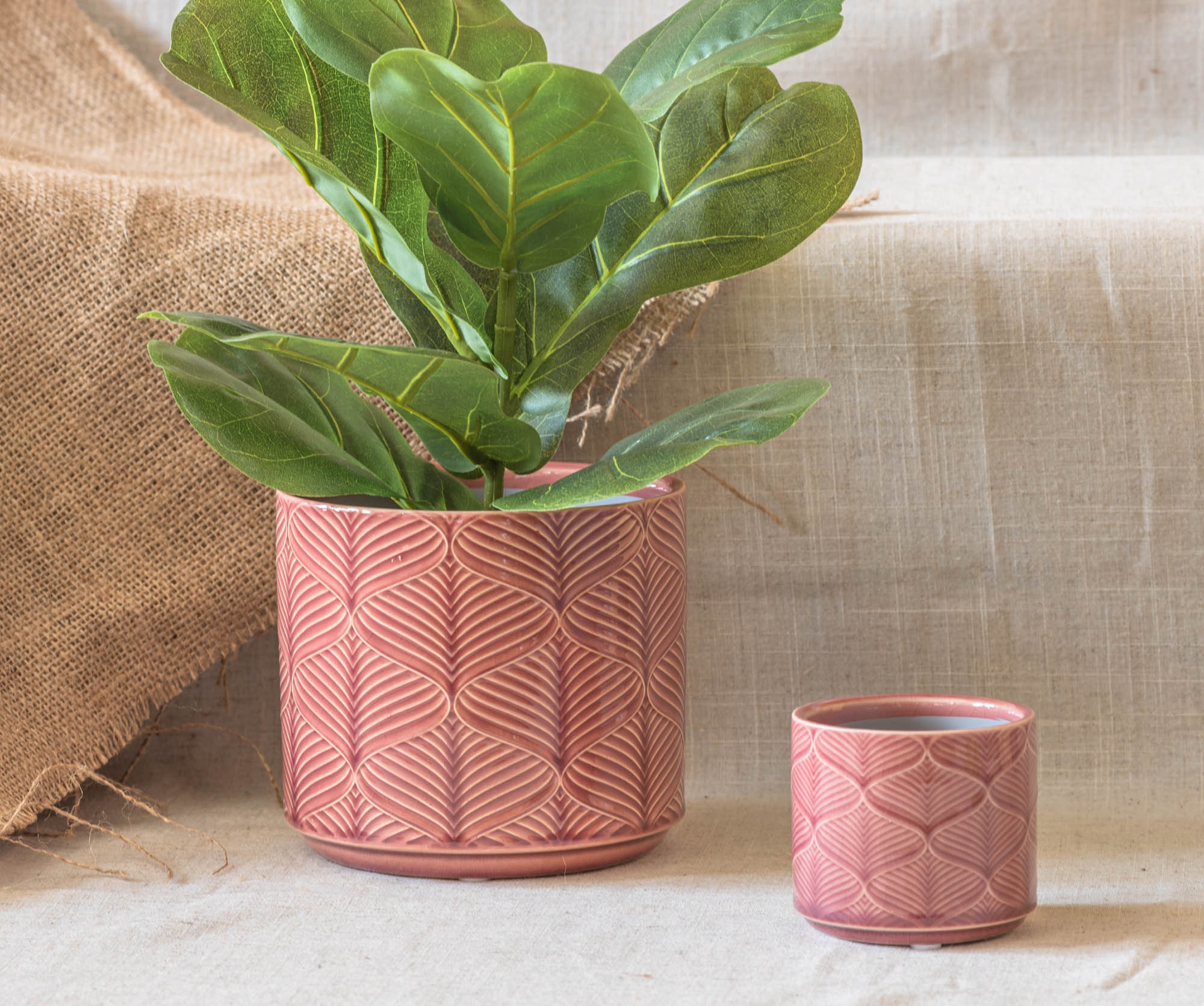 Ceramic Mauve Pink Planter Glazed Plant Pot Wavy Pattern | Etsy UK