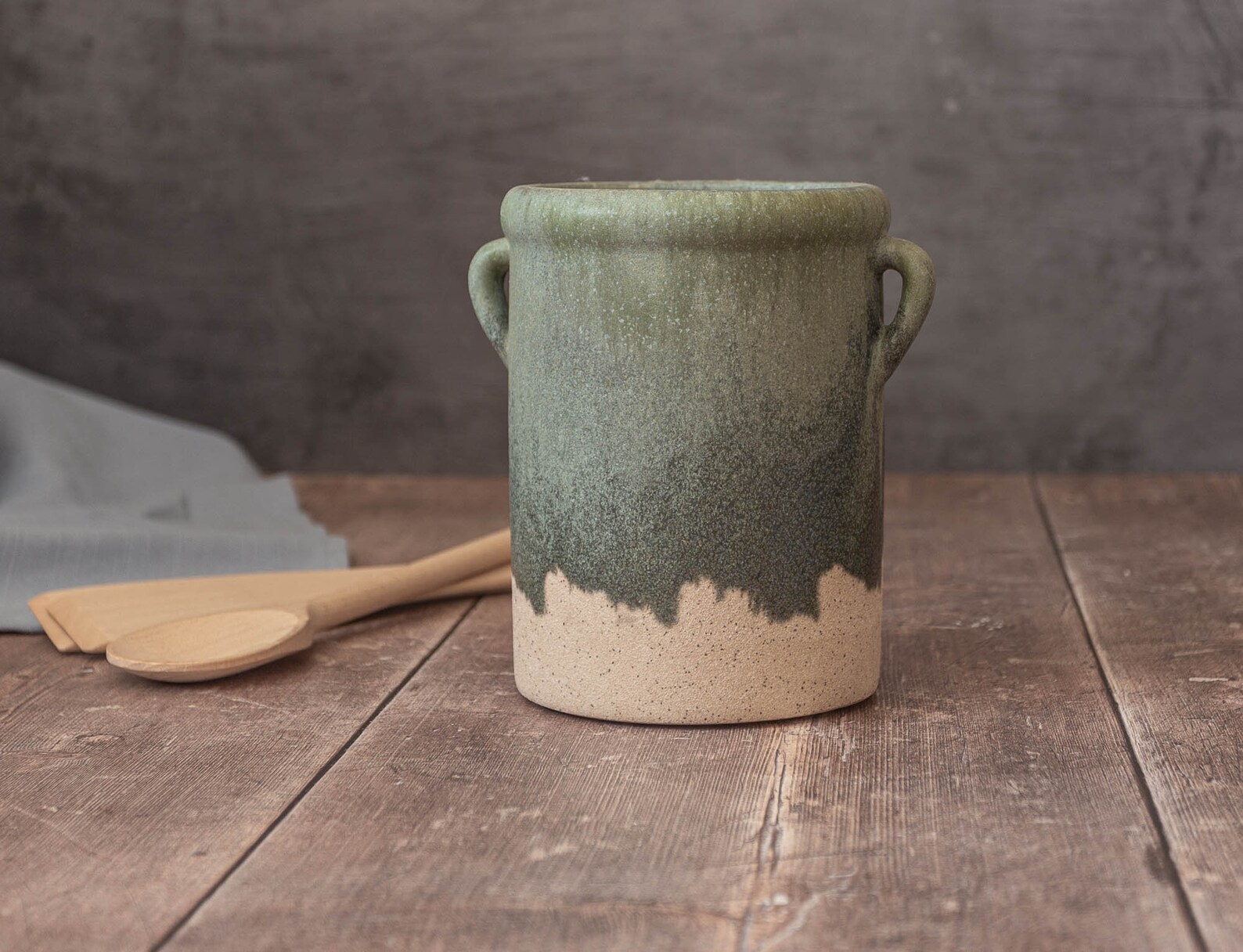 Ceramic Dipped Utensil Jar Kitchen Utensil Holder Jar With Handles ...