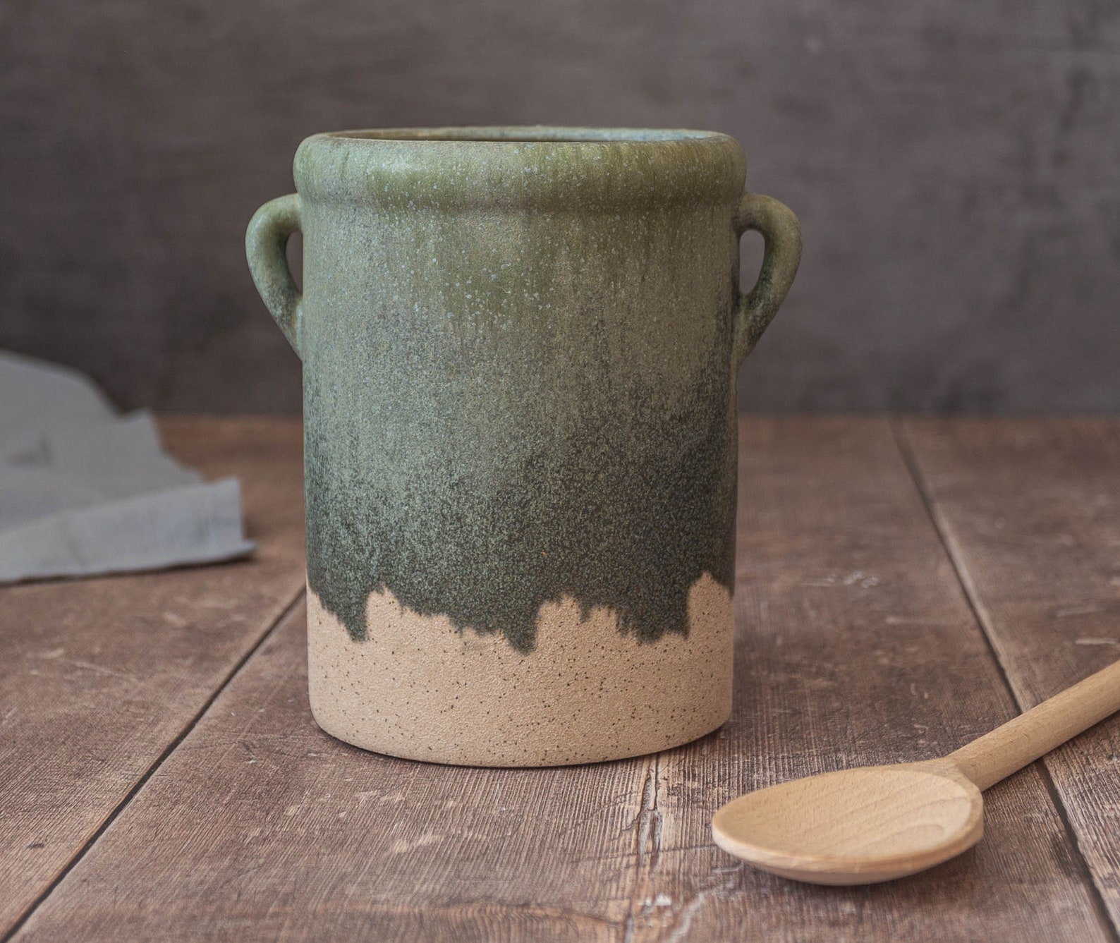 Ceramic Dipped Utensil Jar Kitchen Utensil Holder Jar With Handles ...