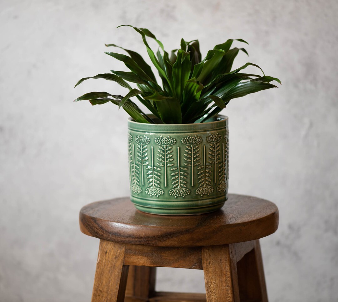 Green Ceramic Planter Protea Design Plant Pot Blue Indoor Plant Pots ...