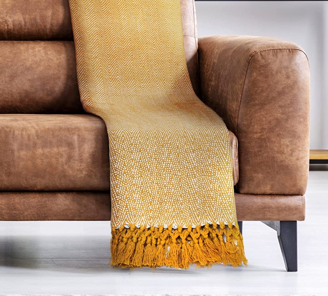 Recycled Cotton Scandi Boho Throw, Herringbone Pattern 100% Cotton ...