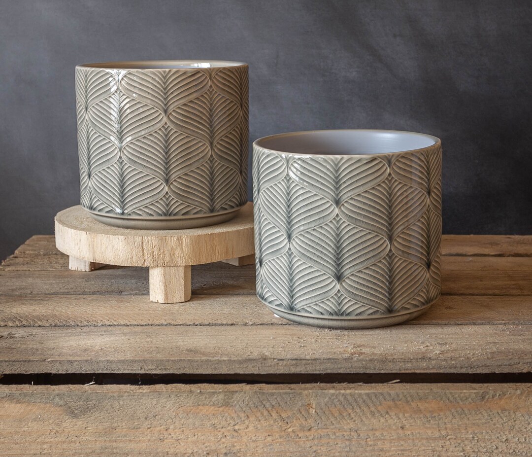 Ceramic Grey Planter Glazed Plant Pot Wavy Pattern Planter - Etsy UK