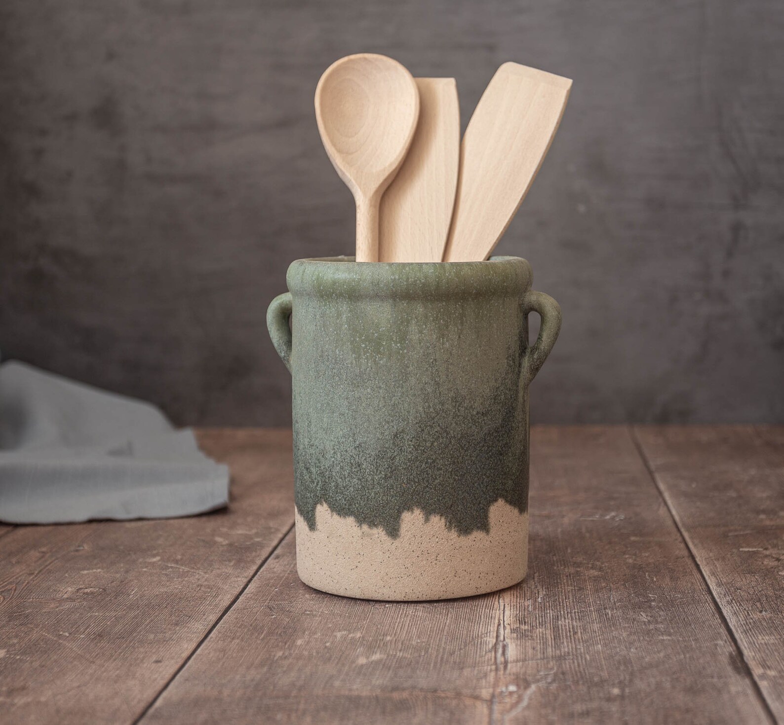 Ceramic Dipped Utensil Jar Kitchen Utensil Holder Jar With Handles ...