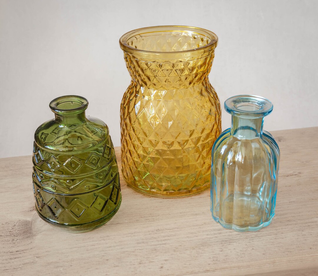 Set of Glass Coloured Vases Bud Vase Set Coloured Glass - Etsy