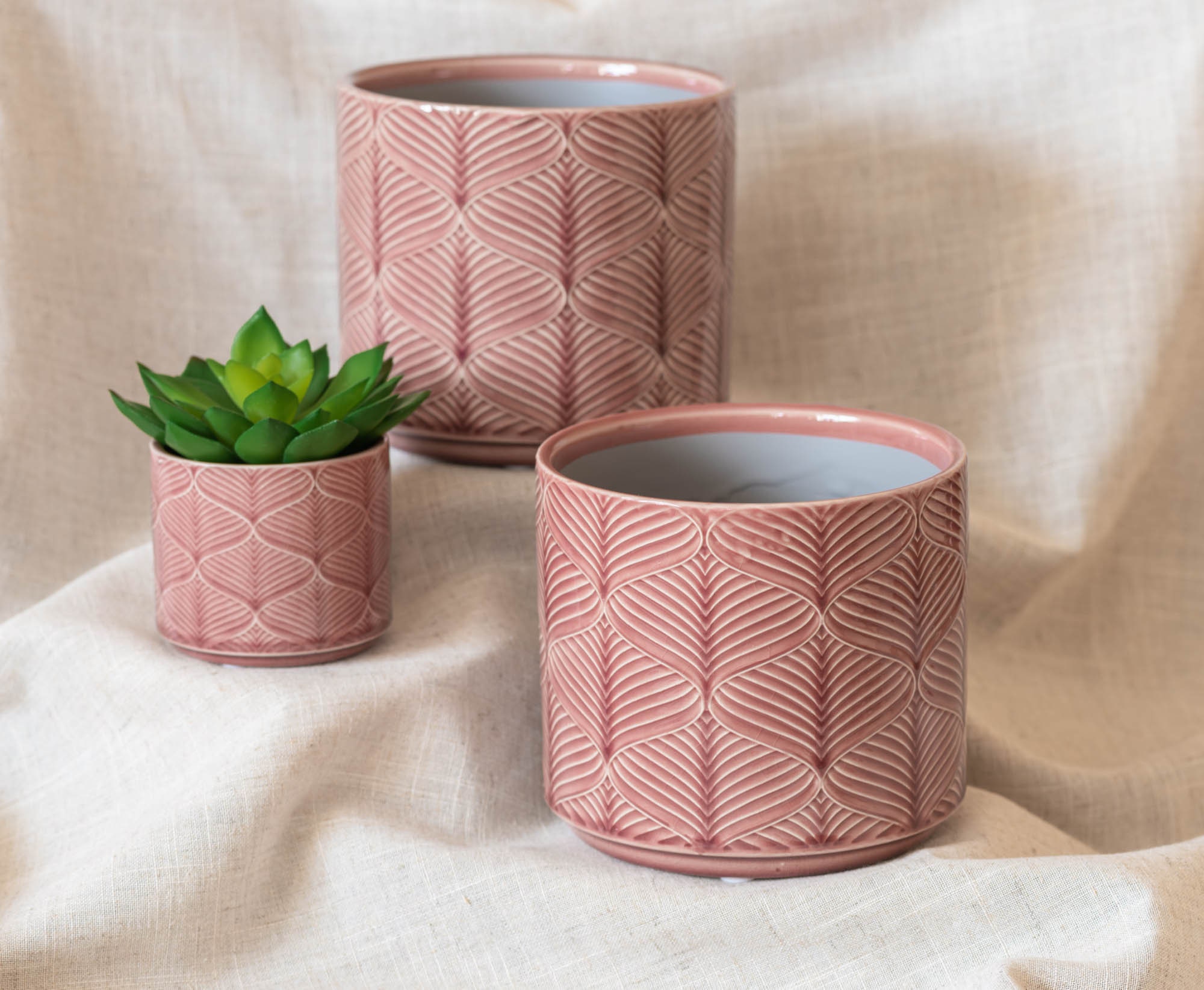 Ceramic Mauve Pink Planter Glazed Plant Pot Wavy Pattern | Etsy UK