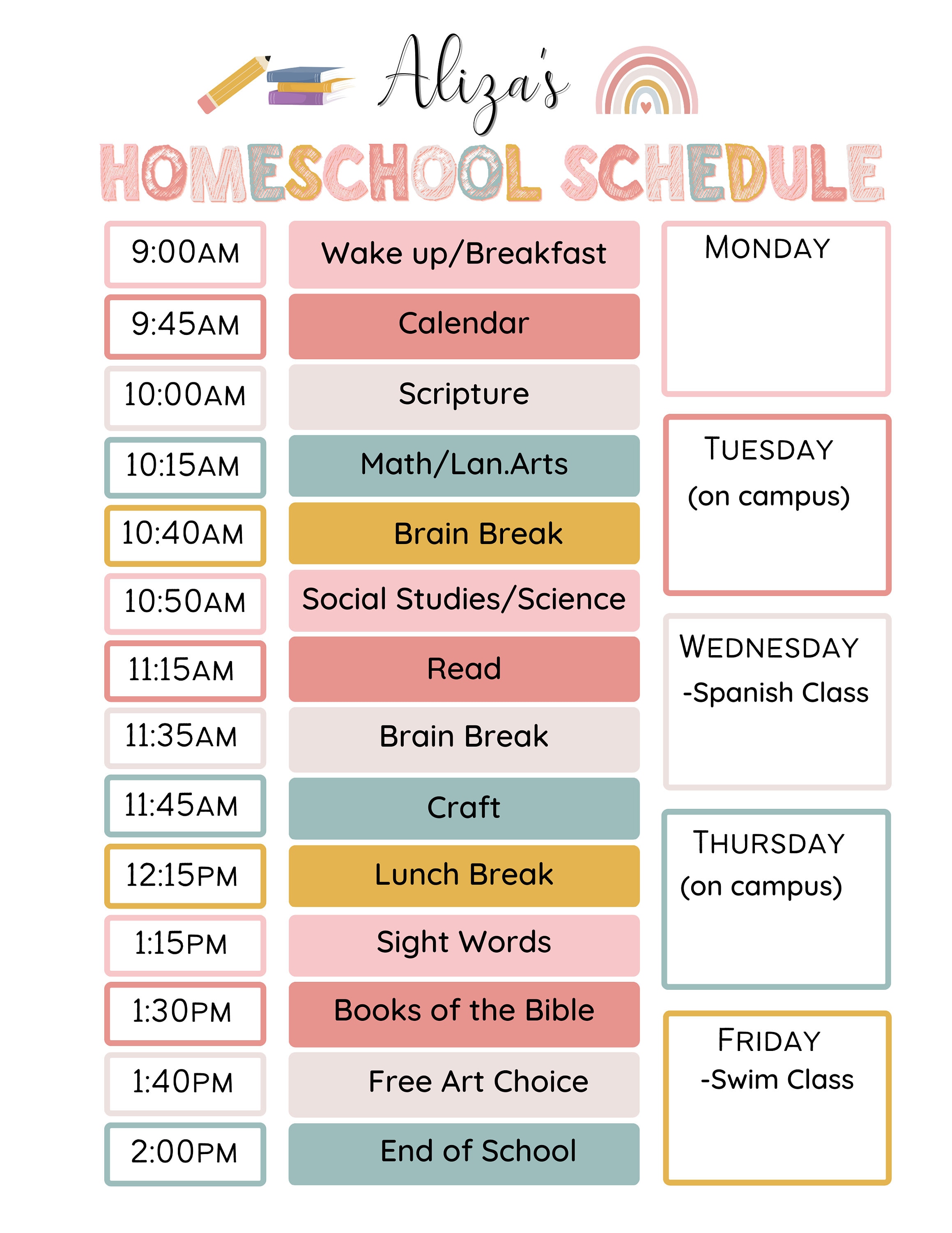 Editable Homeschool Schedule Template, Printable, Editable ...