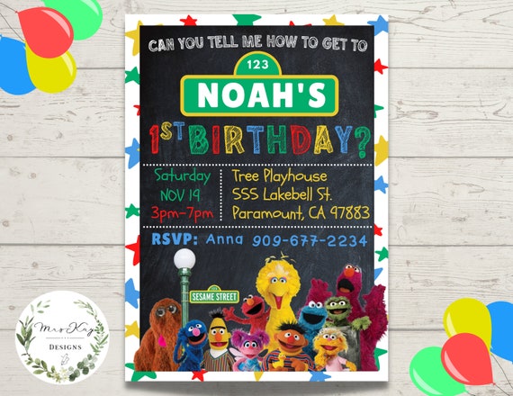 Baby Sesame Street 1st Birthday Invitations