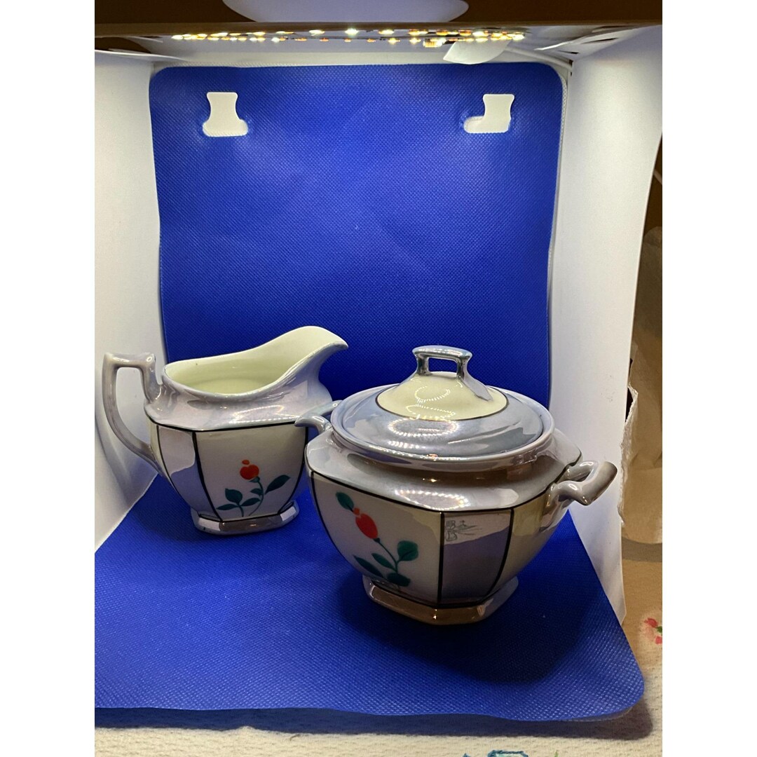 Vintage Bavarian Lusterware China Creamer & Sugar Set With Hand-painted ...