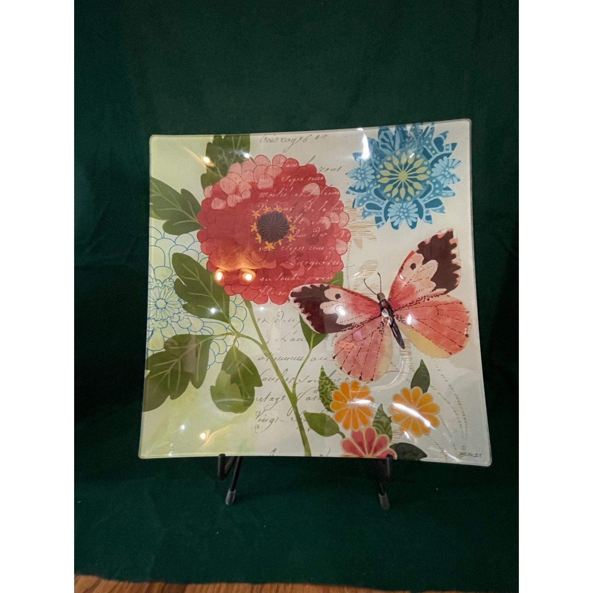 Vintage Jennifer Brinley Signed Art Glass Dish With Butterflies ...