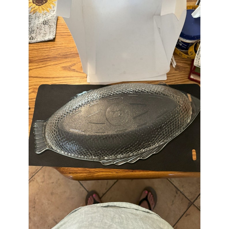 Large USA Glasbake Clear Glass Fish-shaped Serving Platter in Excellent ...