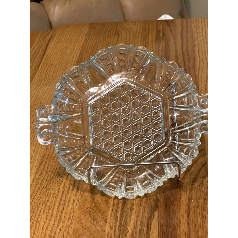 Vintage Cut Clear Glass Pressed Glass Dish Bowl Handled 65 Inches Etsy
