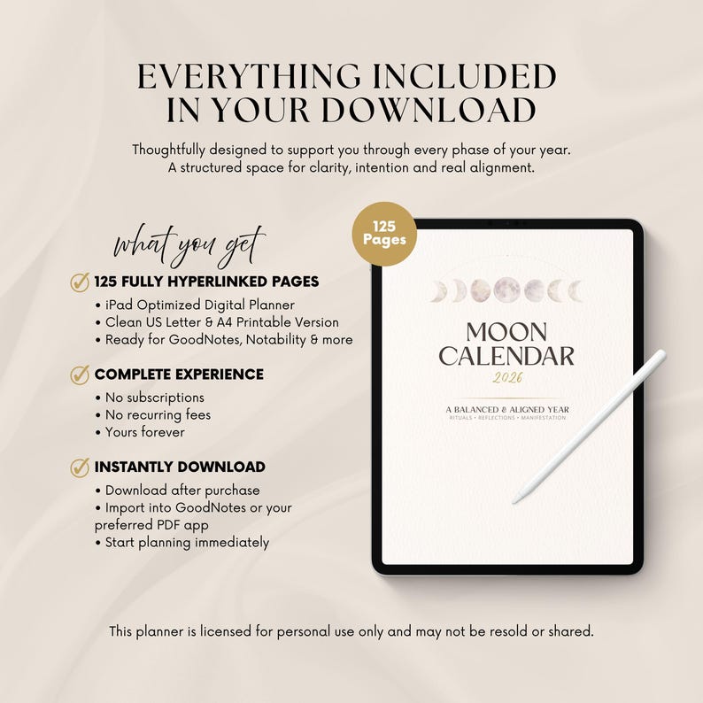 Moon Calendar 2026 Digital Planner - Moon Phases Manifestation Journal ...