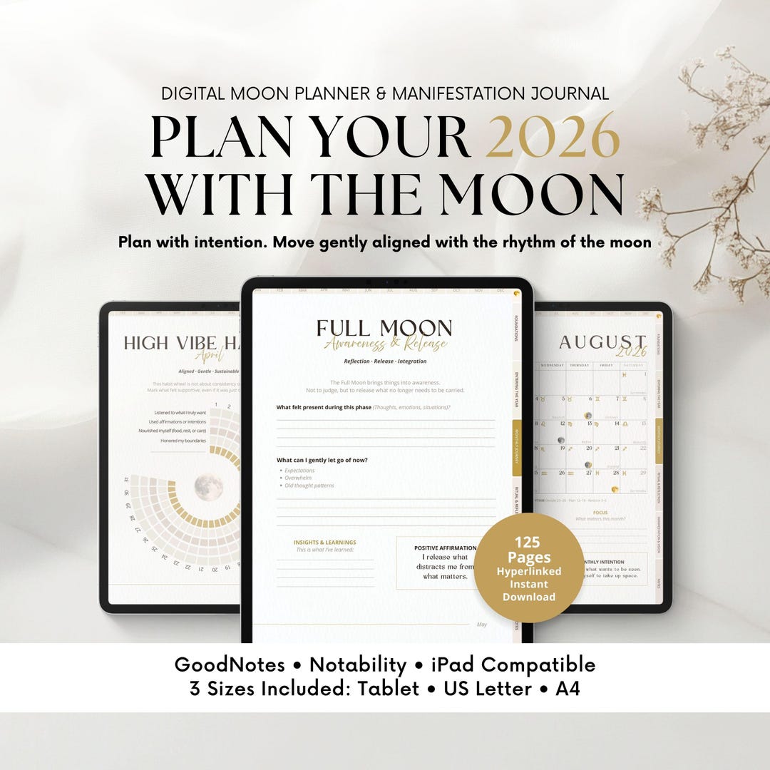 Moon Calendar 2026 Digital Planner - Moon Phases Manifestation Journal ...
