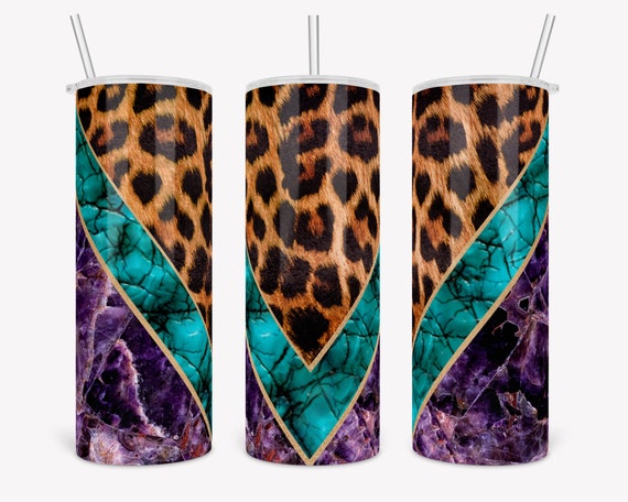 Tumbler Purple With Cheetah Print Marble Glitter Leopard | Etsy