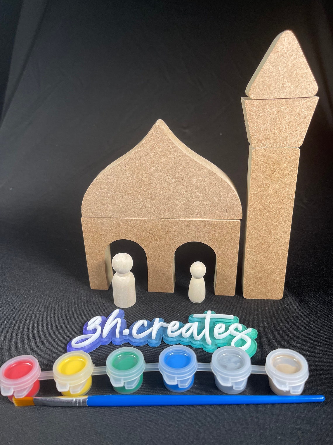 Mini Wooden Masjid/mosque Blocks 7pc Craft Kit Toys for Kids Crafts ...