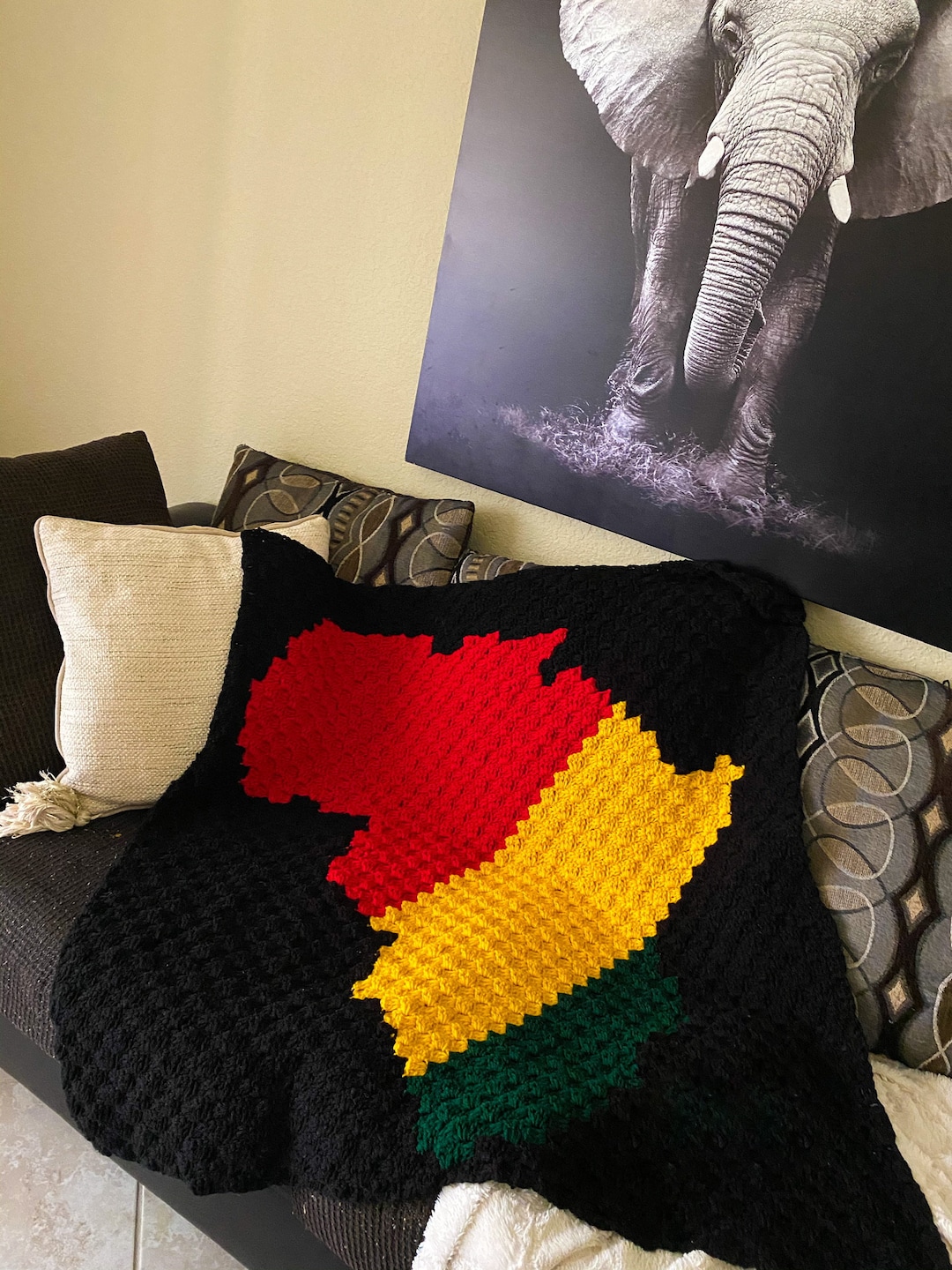 Africa - Black Crochet Blanket - Etsy