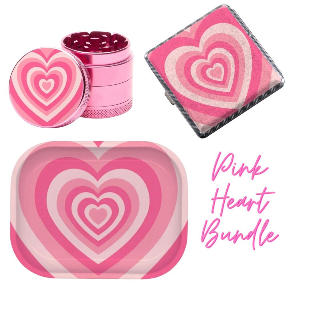 Pink Heart Bundle Smoking Kit Pink Heart Tray Pink Heart Grinder Pink ...