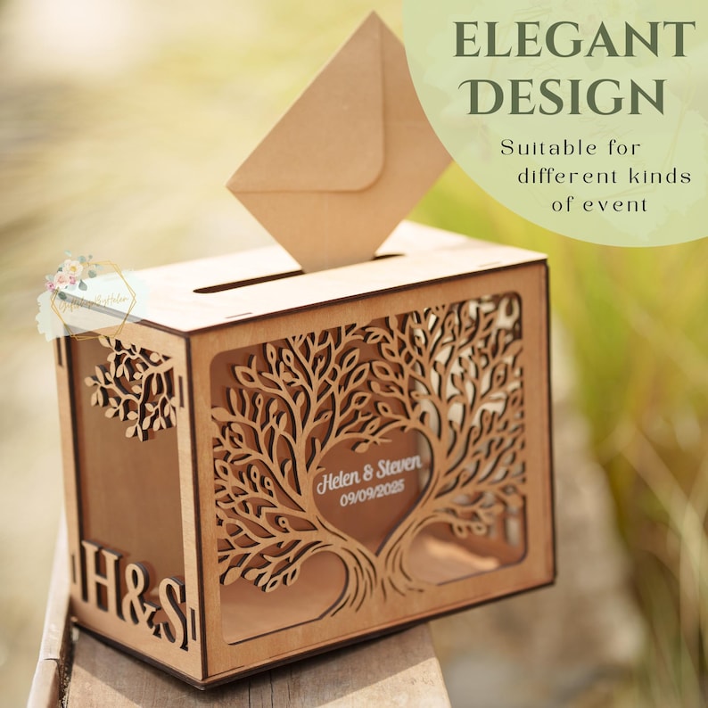 Personalized Wedding Card Box: Rose Engraved Wooden Keepsake - Etsy
