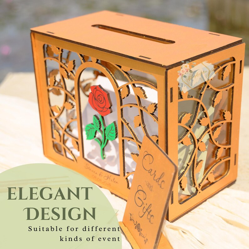 Personalized Rose Wedding Card Box: Engraved Wood Keepsake - Etsy