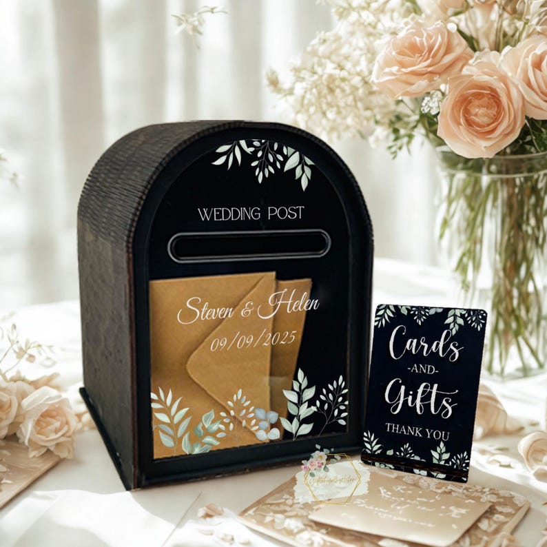 Personalized Wedding Card Box With Acrylic Front: Rose Engraving - Etsy