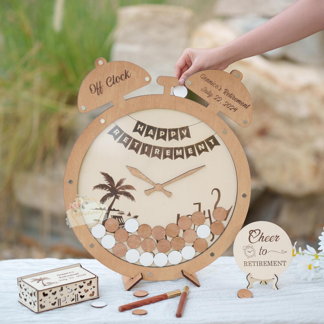 Wooden Retirement Guest Book Alternative Custom Clock Guestbook Sign in ...