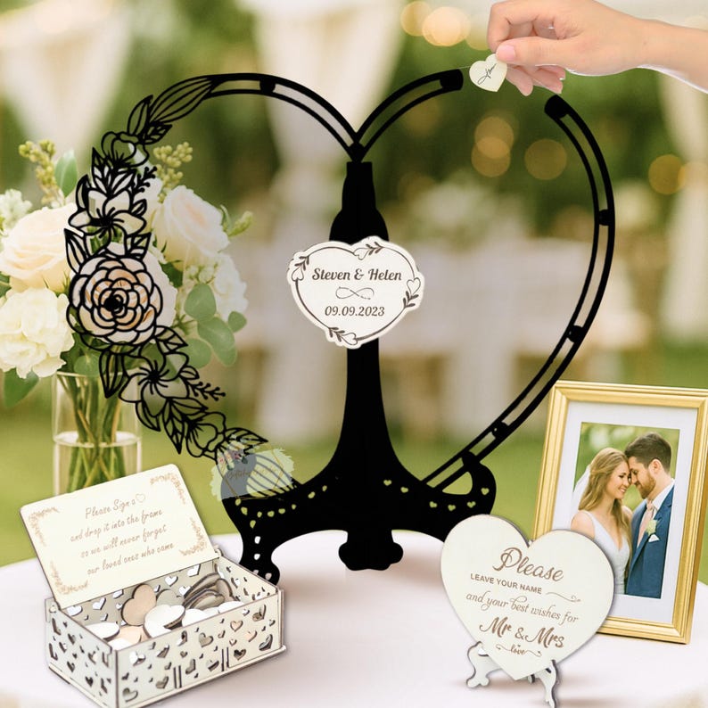Personalized Wooden Heart Drop Box Guest Book: Rustic Wedding Keepsake ...