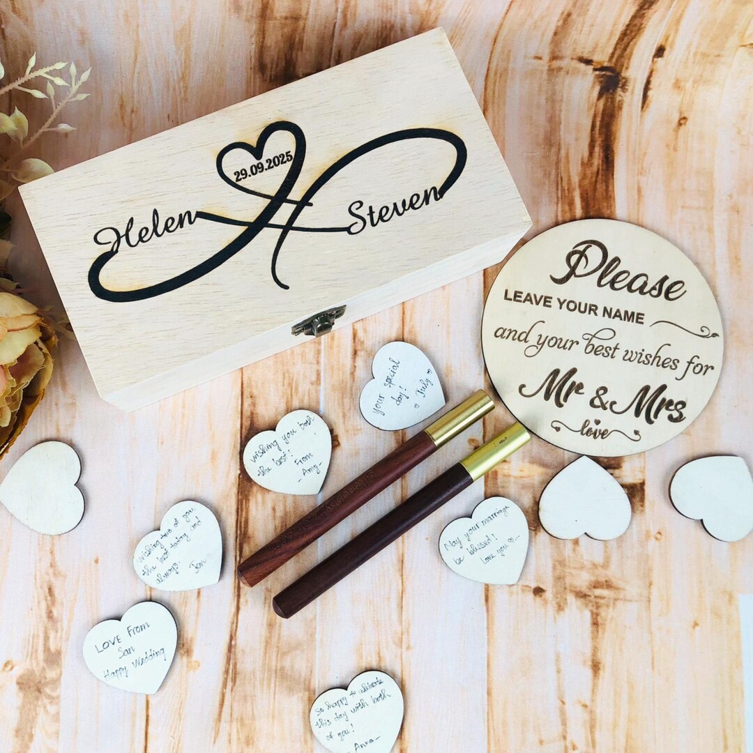 Personalized Wedding Wishes Box Wooden Box for Signature Custom Rustic ...