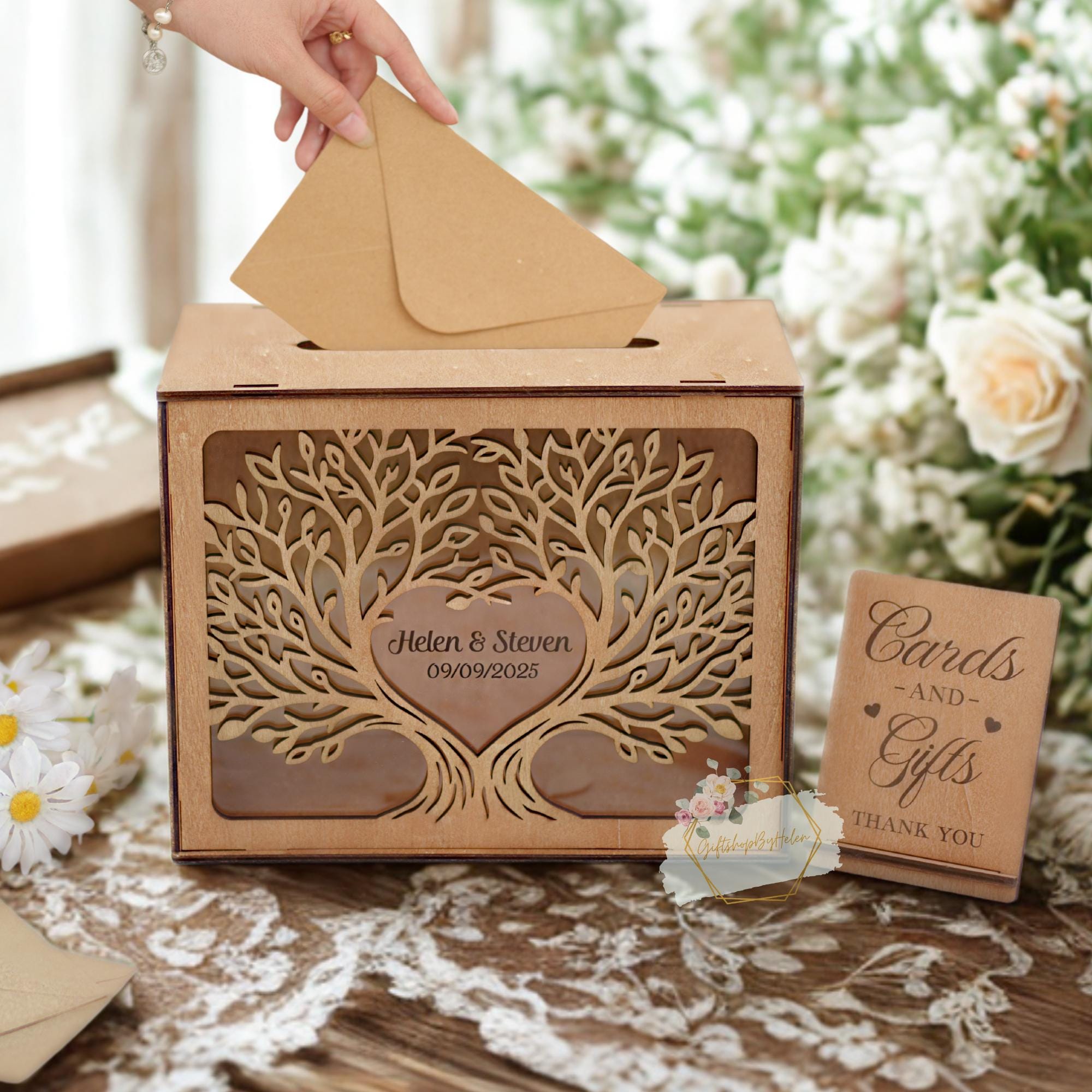 Personalized Wedding Card Box, Personalized Rustic Wooden Wedding Card ...