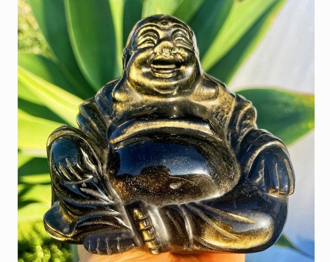 Large Golden Sheen Obsidian Buddha Statue Gold Obsidian Carving Black ...
