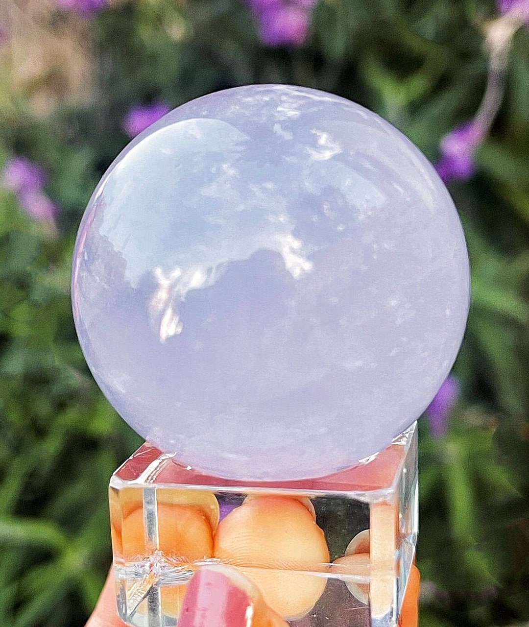 1.6in AAA Rainbow Periwinkle Quartz Sphere With Rainbow Blue Rose ...