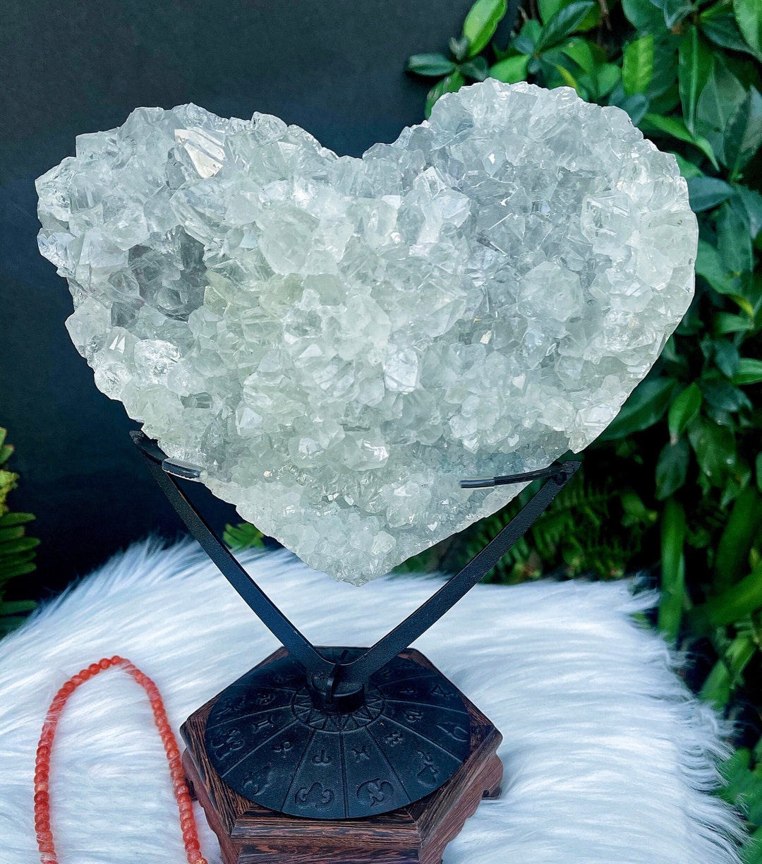 5.2LB AAAA RARE XXL Clear Quartz Cluster Heart With Moss Agate Clear ...