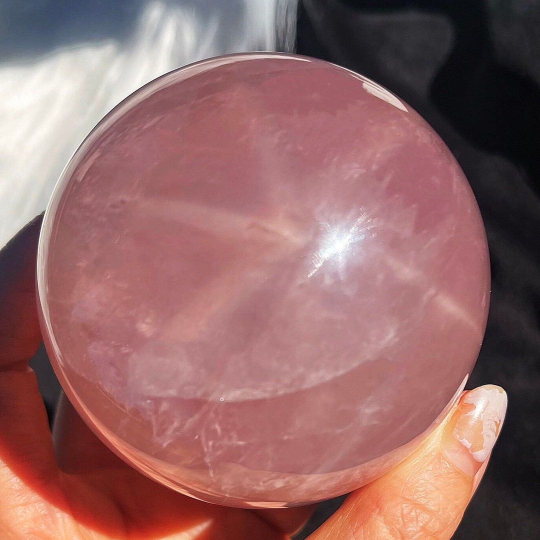 75mm AAA Rare Large Mozambique Star Rose Quartz Sphere With Rainbow ...
