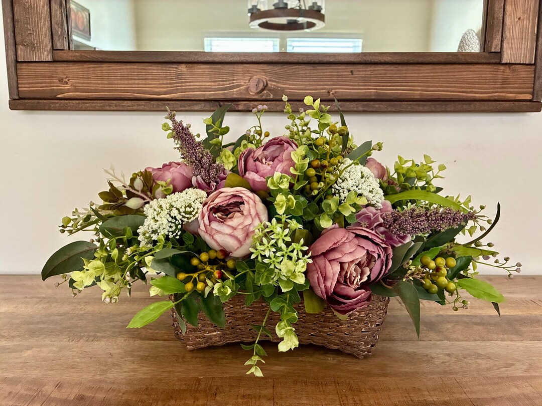 French Country Peony Centerpiece, Cottage Floral Arrangement - Etsy
