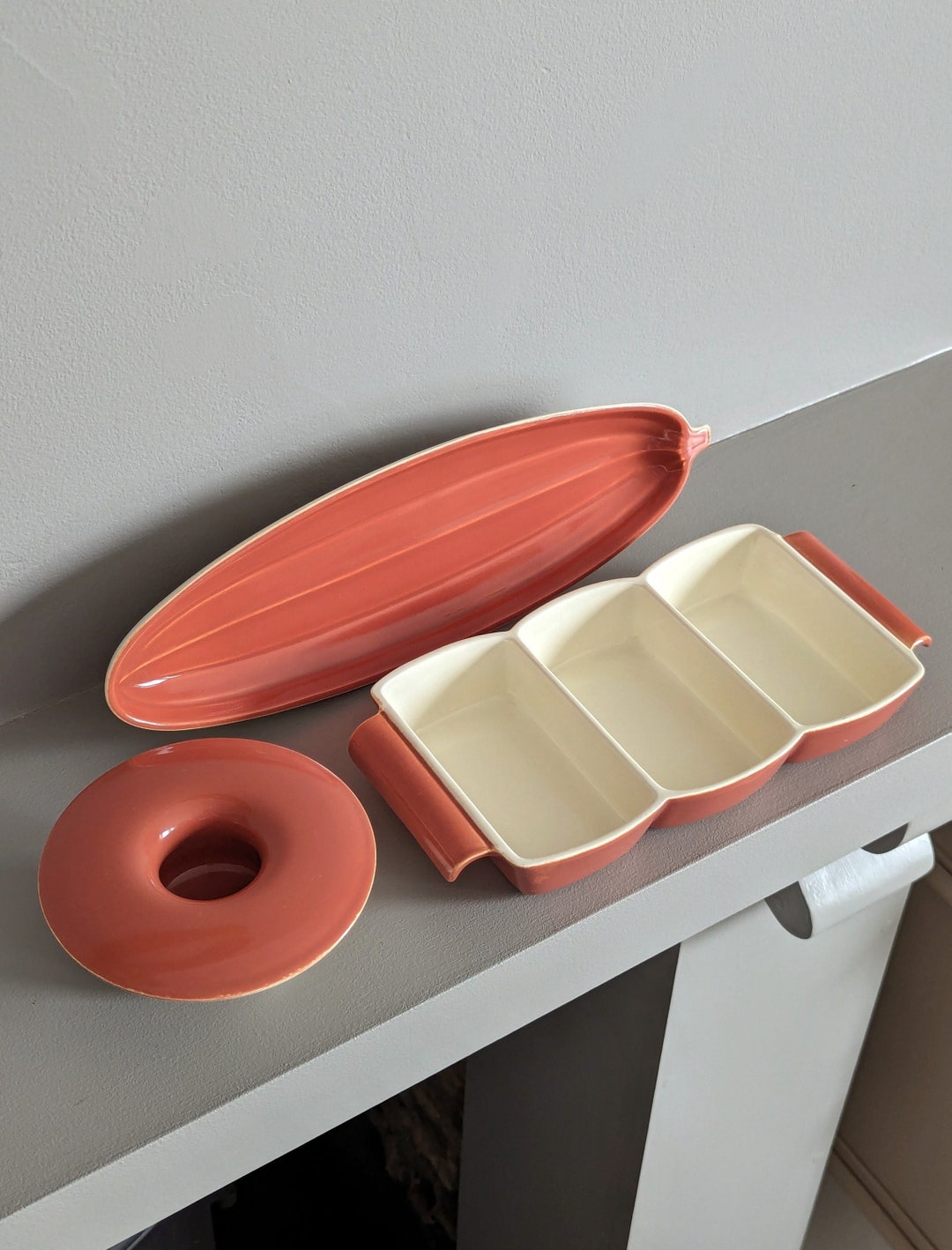 Vintage Poole Pottery Set: Red Indian & Magnolia Twintone Dishes - Etsy