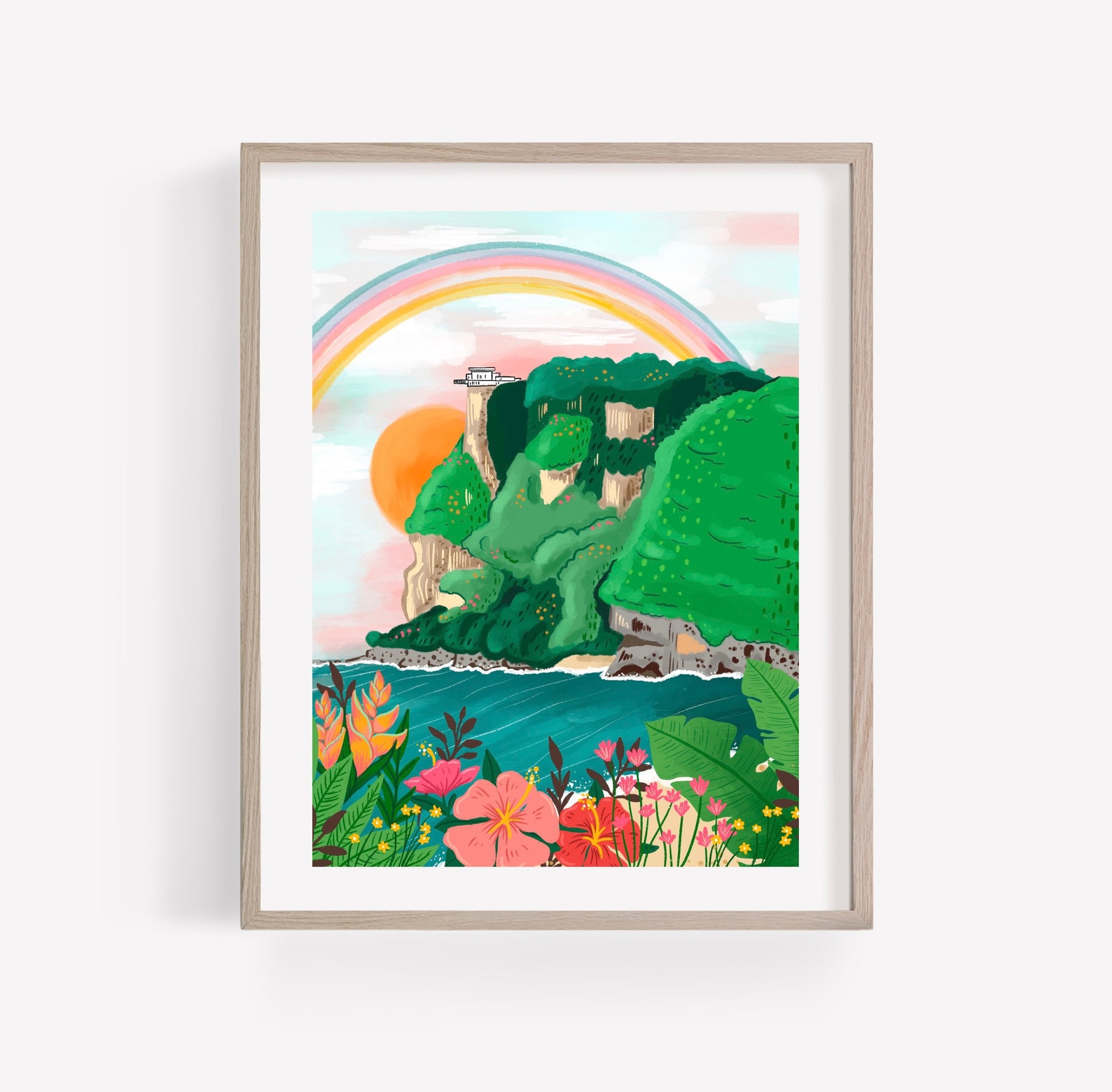 Two Lovers Point Illustration Guam Art Print, Latte Stone Art Print ...