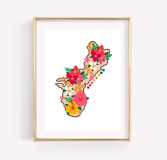 GUAM Art Print Guam Floral Art Print Guam Teacher Art Print | Etsy