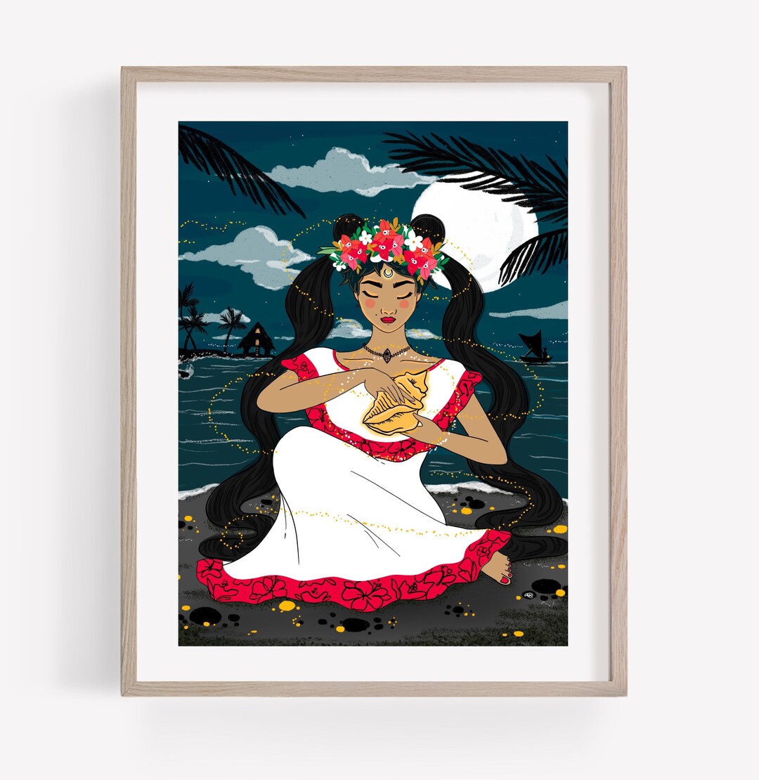 Chamorrita Moon Princess Art Print, Latte Stone Art Print, Tropical ...